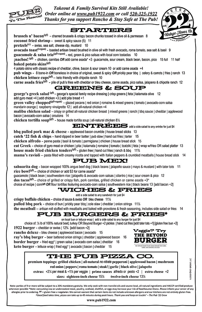 Menu - Pub 1922