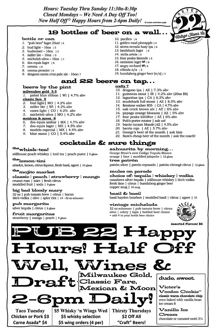 Menu - Pub 1922