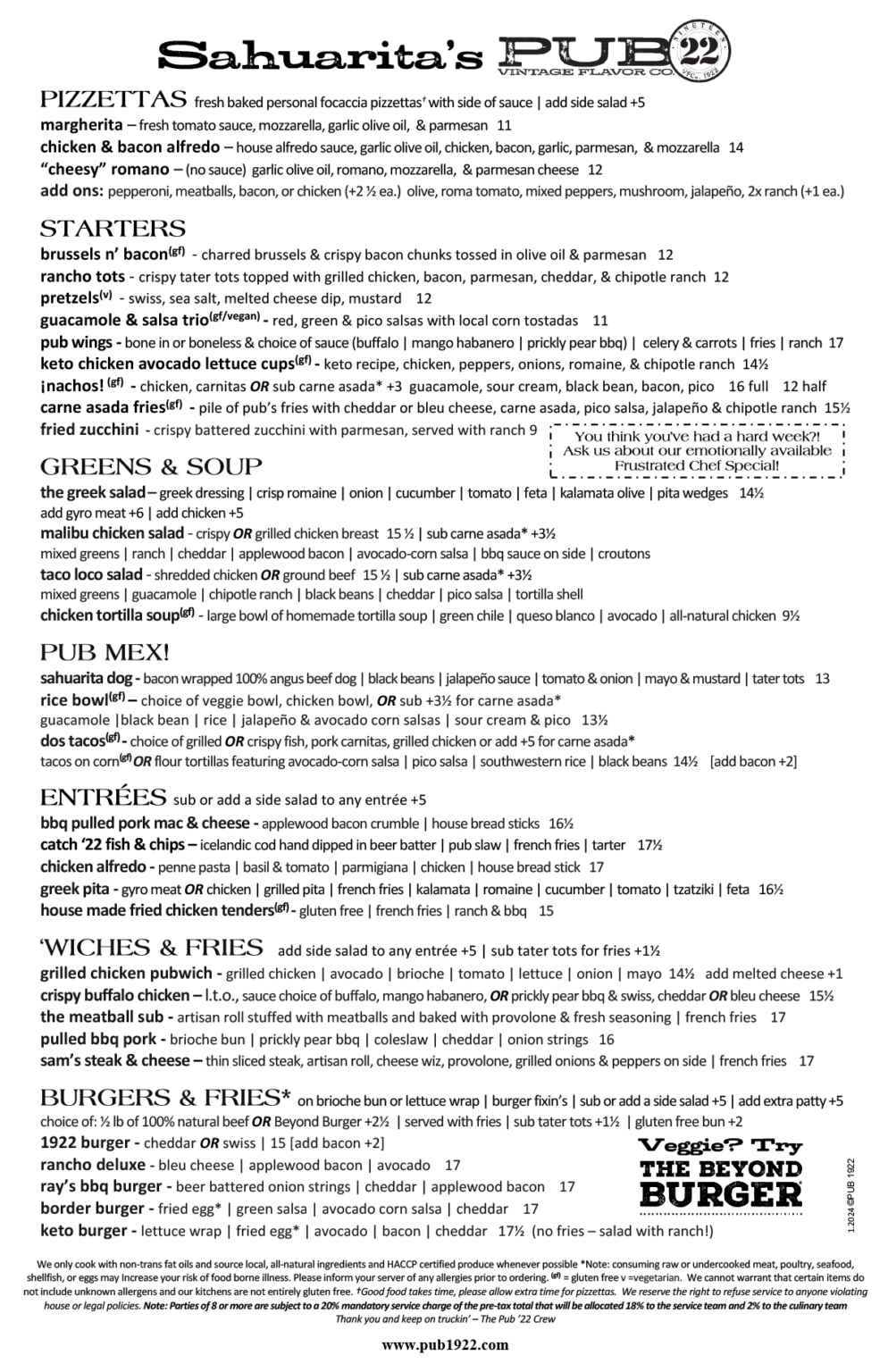 Menu - Pub 1922